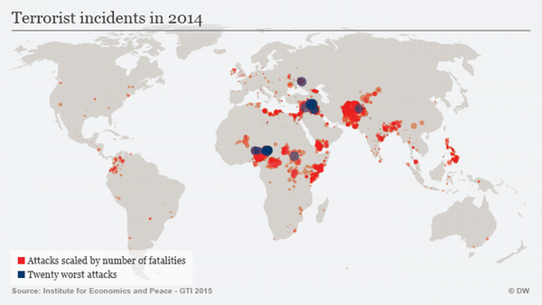 World Map Of Terrorist Attacks Map Of Major Terrorist Attacks In The