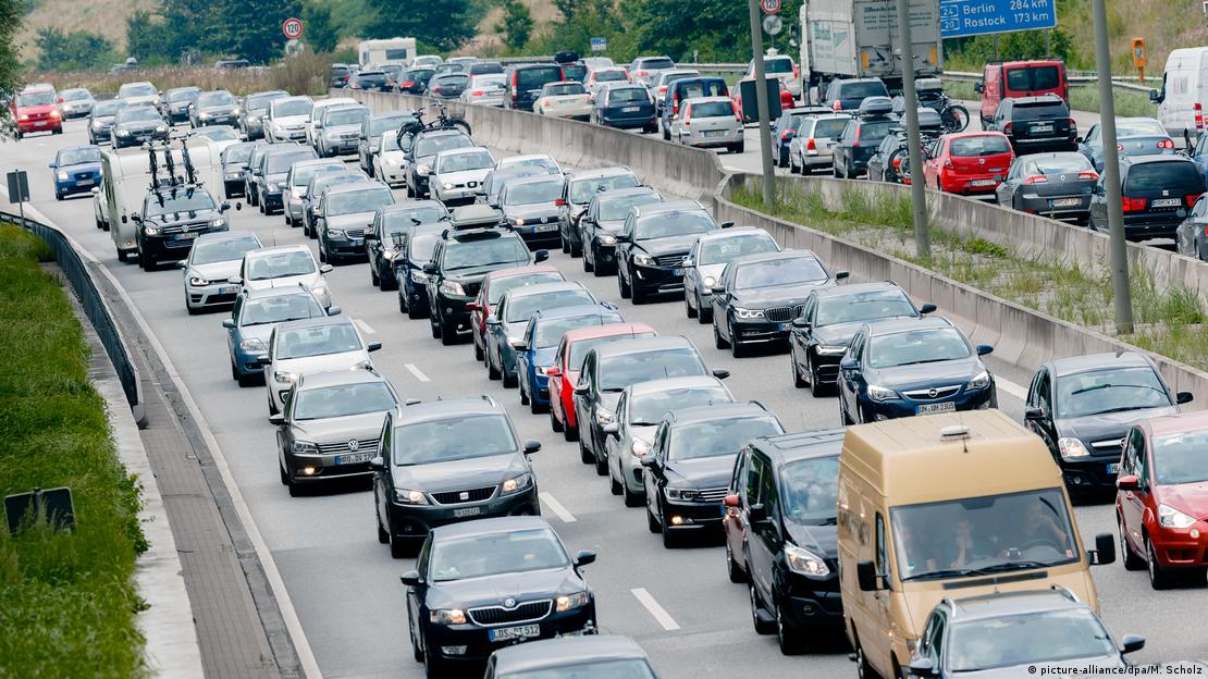 German Traffic Jam Traffic Jam At A Petrol Station On A German