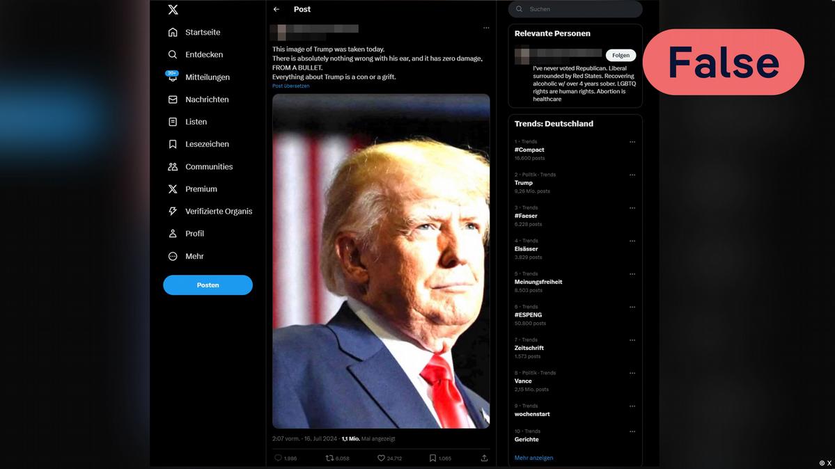 Fact check: A post claims 'nothing wrong' with Trump's ear – DW – 07/16 ...